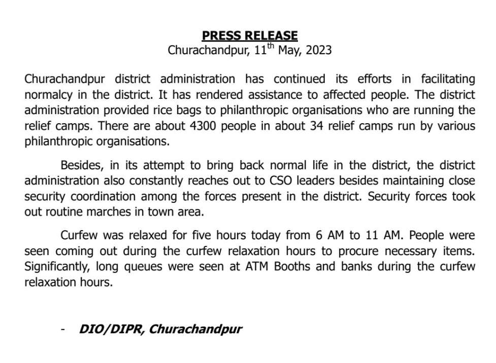 Churachandpur district admin has provided rice bags to philanthropic ...