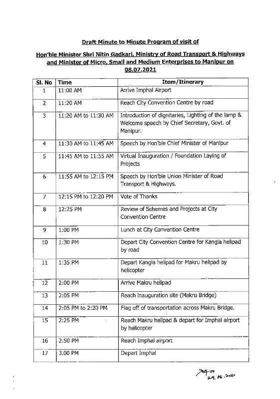 Draft Minute to Minute Program of visit... | Hoten